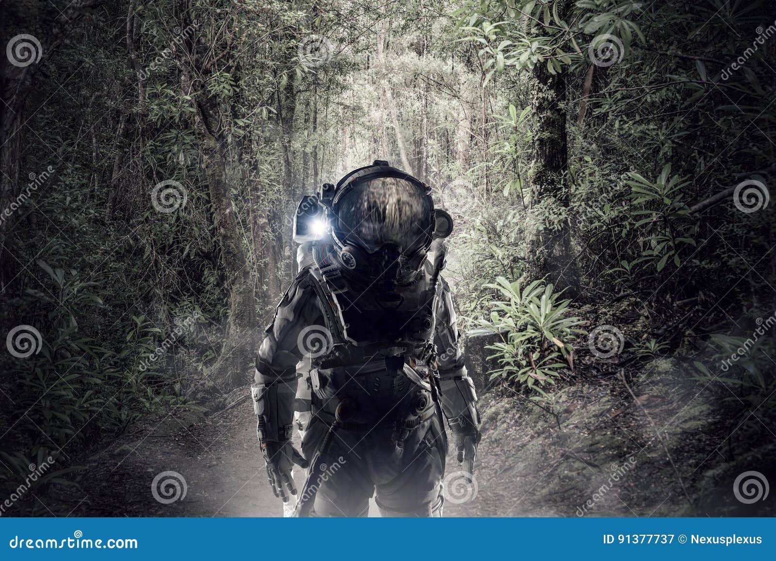 Astronaut in forest stock image. Image of future, life - 91377737