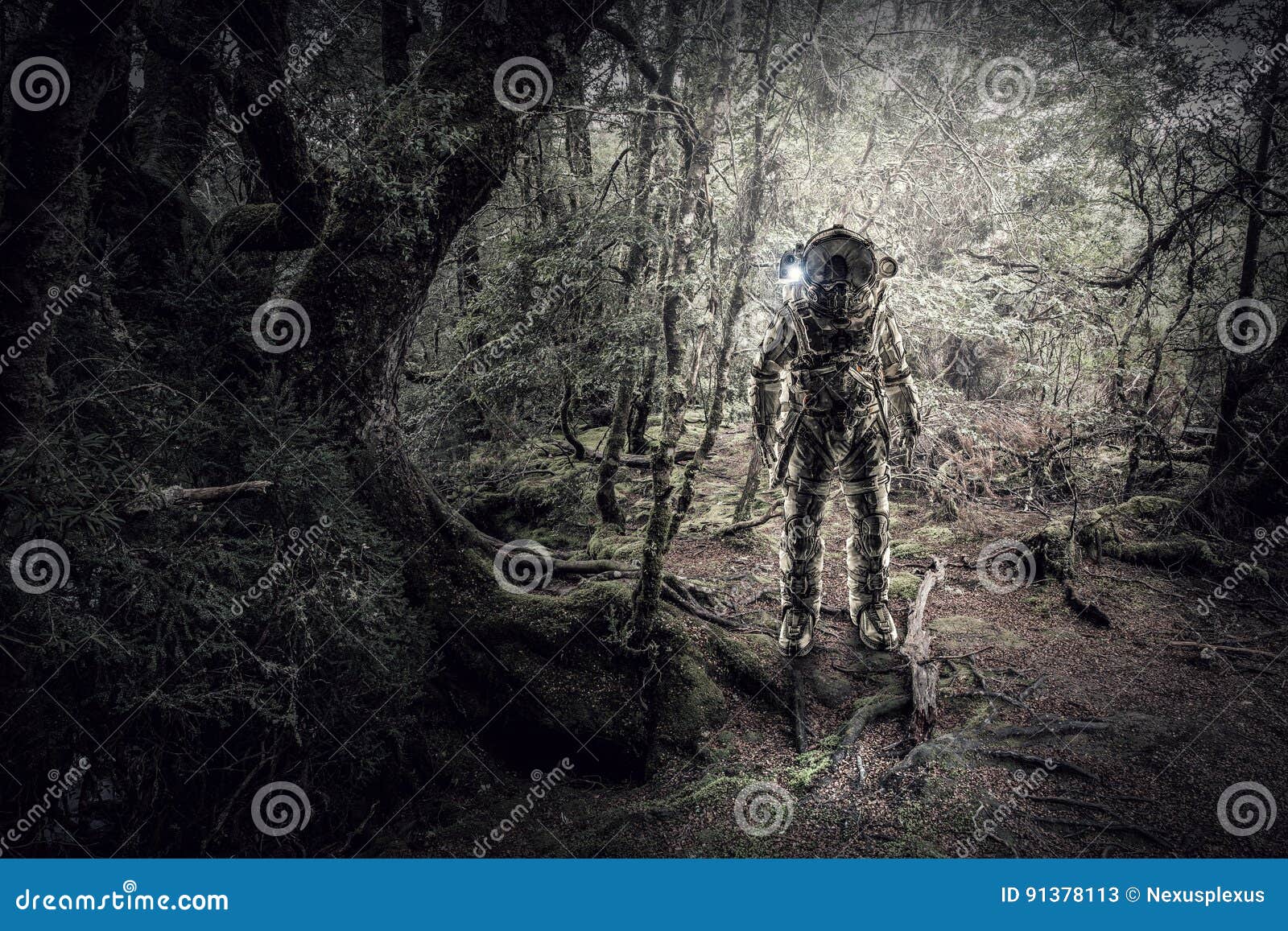 Astronaut in forest stock image. Image of media, journey - 91378113