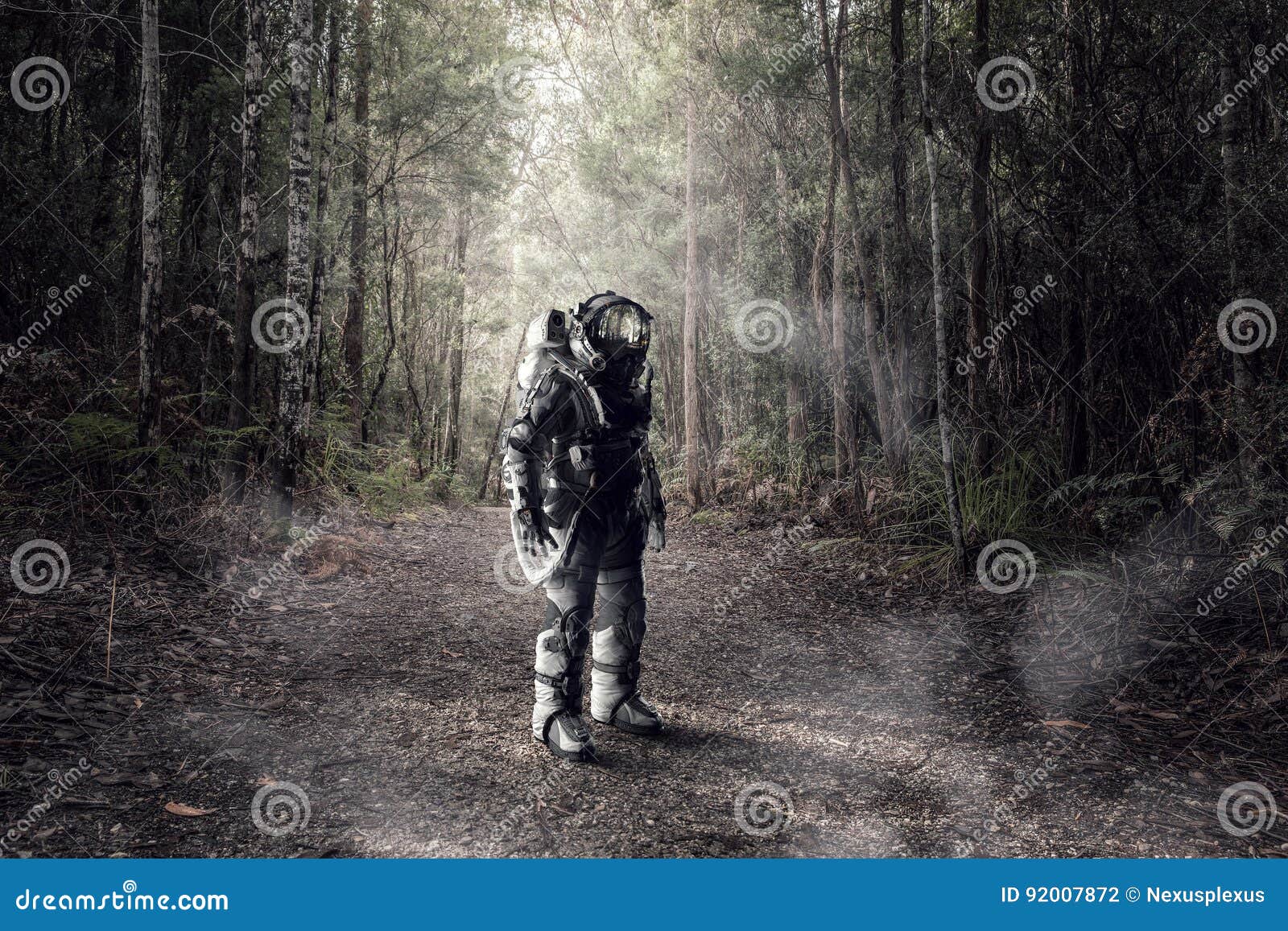 Astronaut in forest stock photo. Image of cosmonaut, forest - 92007872