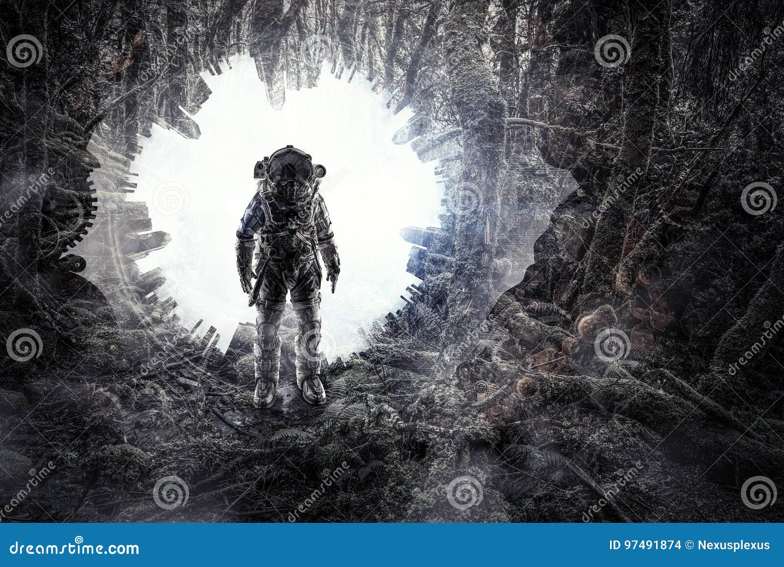 Astronaut in Forest . Mixed Media Stock Photo - Image of explorer ...
