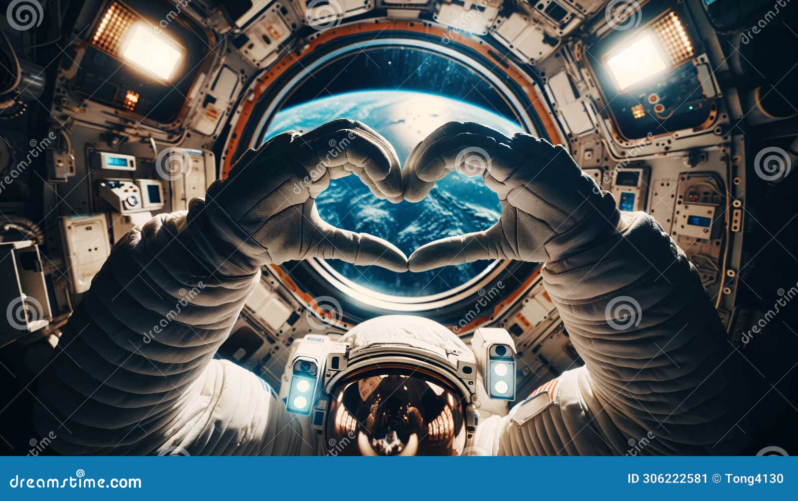 Astronaut Forms Heart Shape with Earth in Background Stock Illustration ...