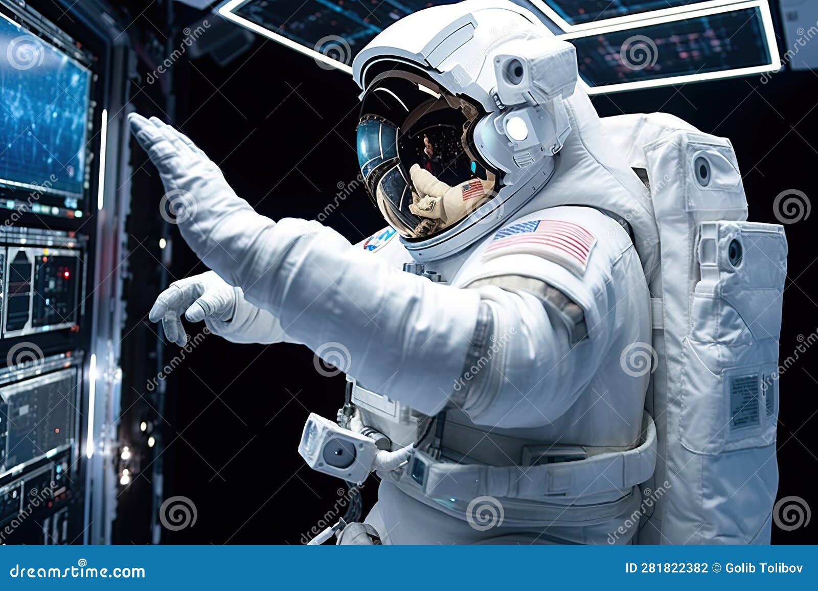 An Astronaut in Front of a Screen in a Spacecraft Stock Illustration ...