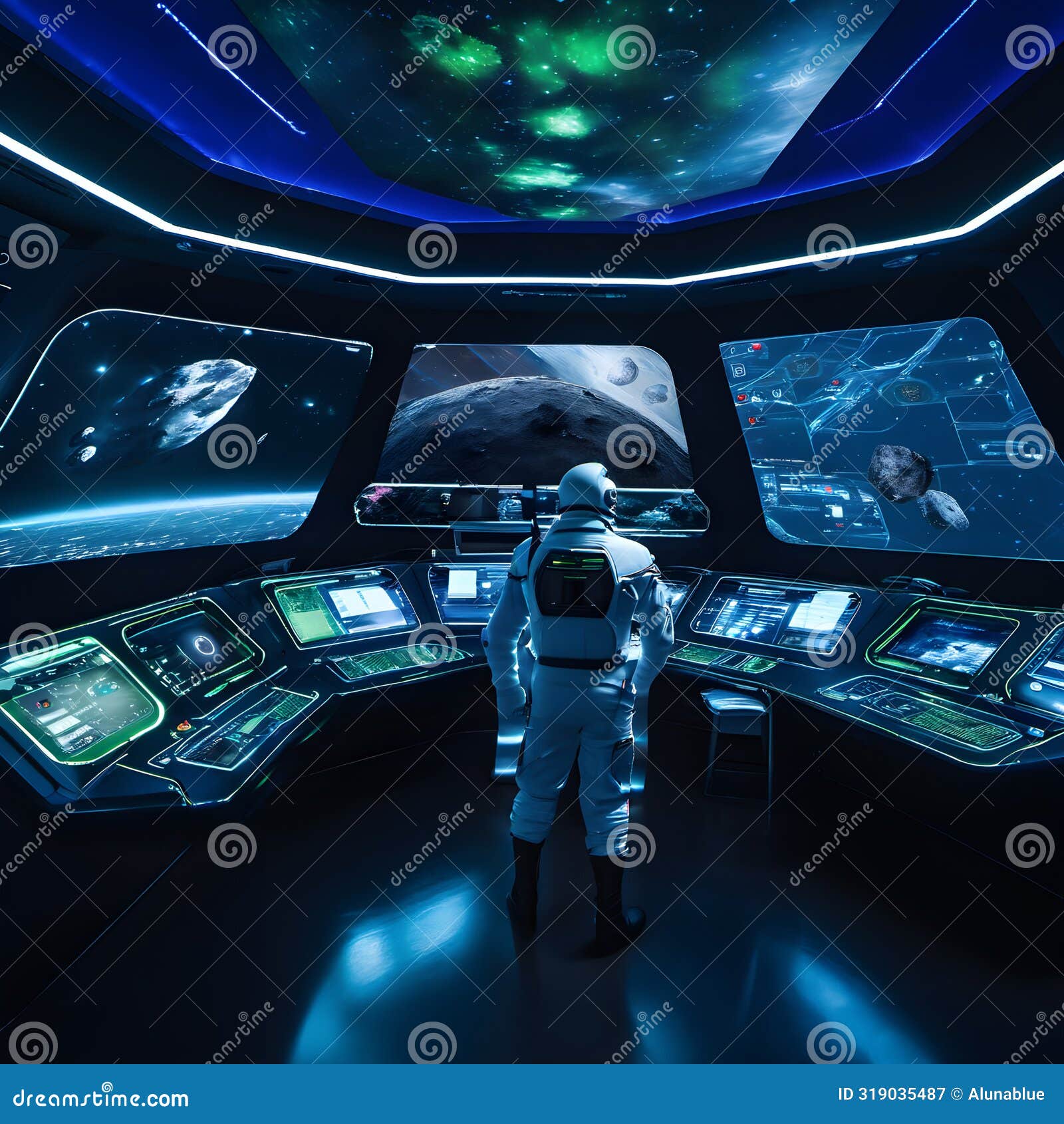 Futuristic Spaceship Control Room with Astronaut Stock Image - Image of ...