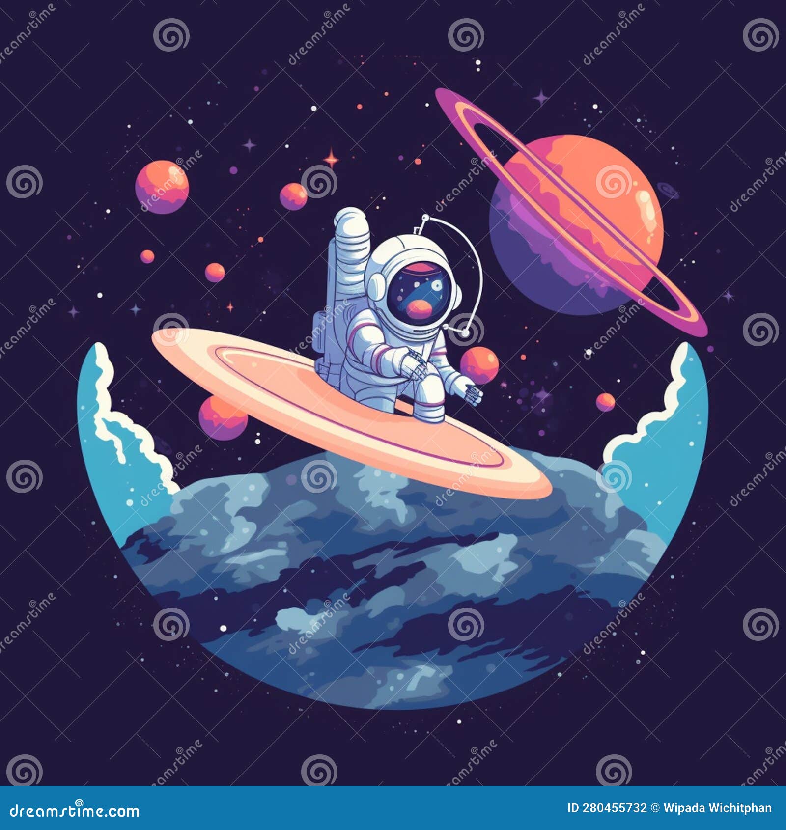 Astronaut in the Galaxy Background Cartoon Illustration Stock ...