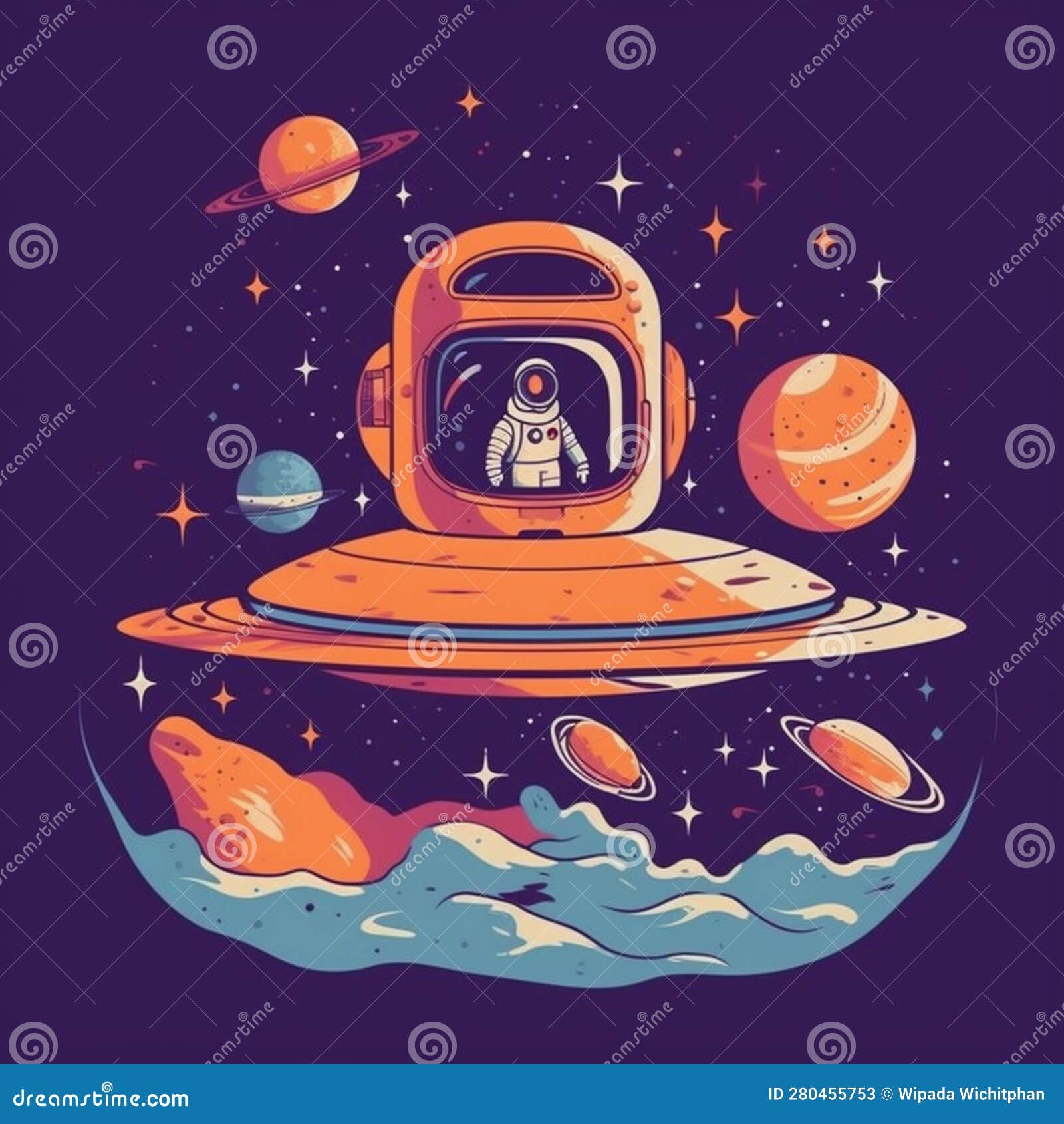 Astronaut in the Galaxy Background Cartoon Illustration Stock ...