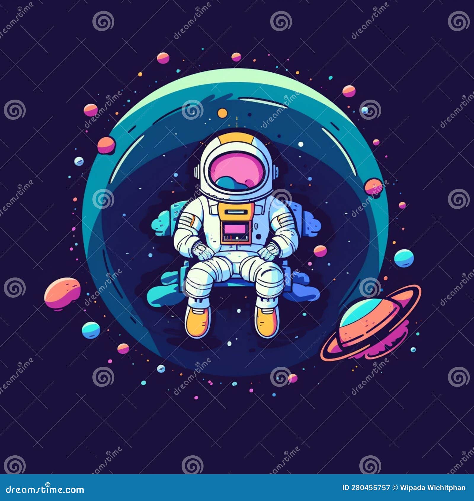 Astronaut in the Galaxy Background Cartoon Illustration Stock ...