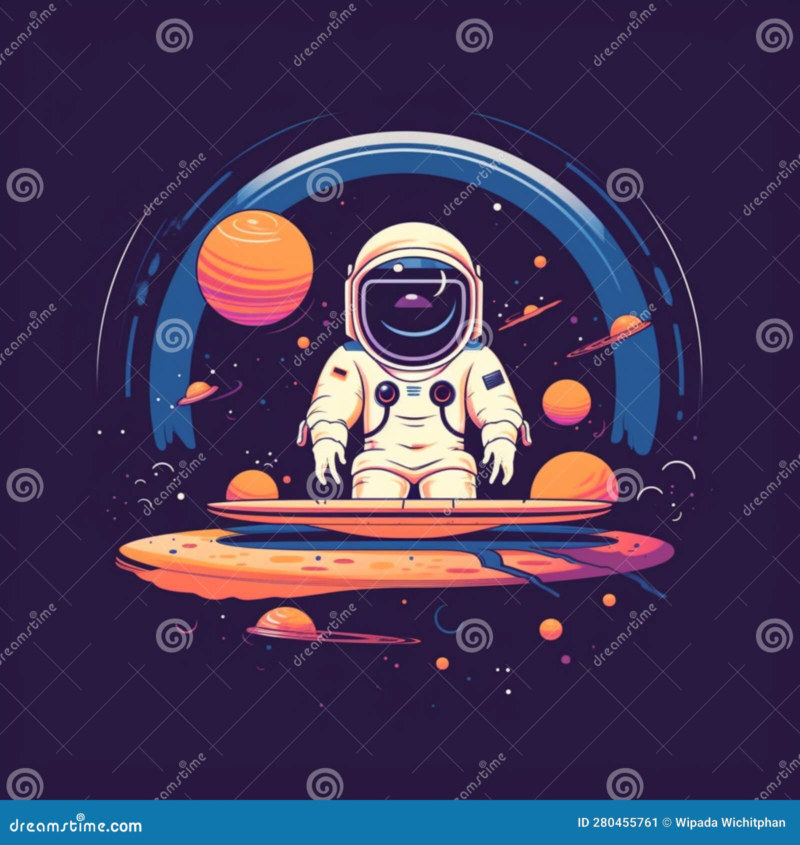 Astronaut in the Galaxy Background Cartoon Illustration Stock ...