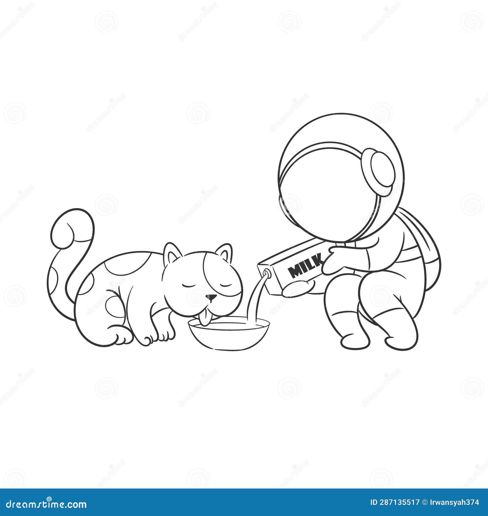 Astronaut Giving Milk To the Cat for Coloring Stock Illustration ...