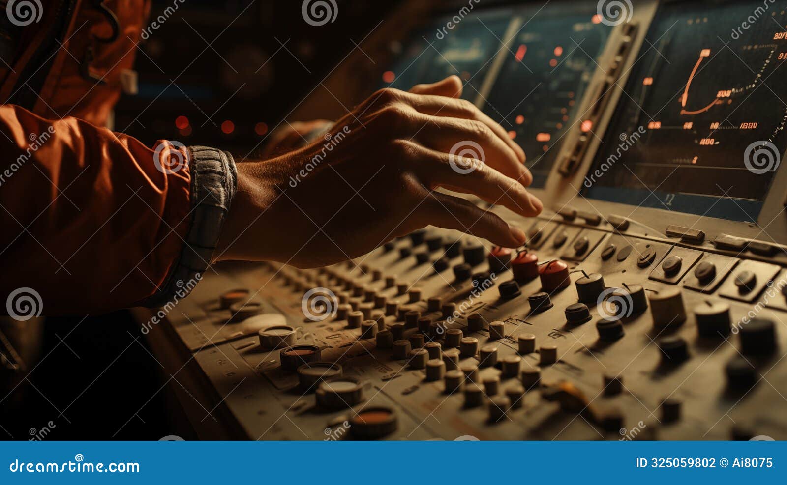 Astronaut Hand Adjusts Controls on Spacecraft Instrument Panel Ai ...