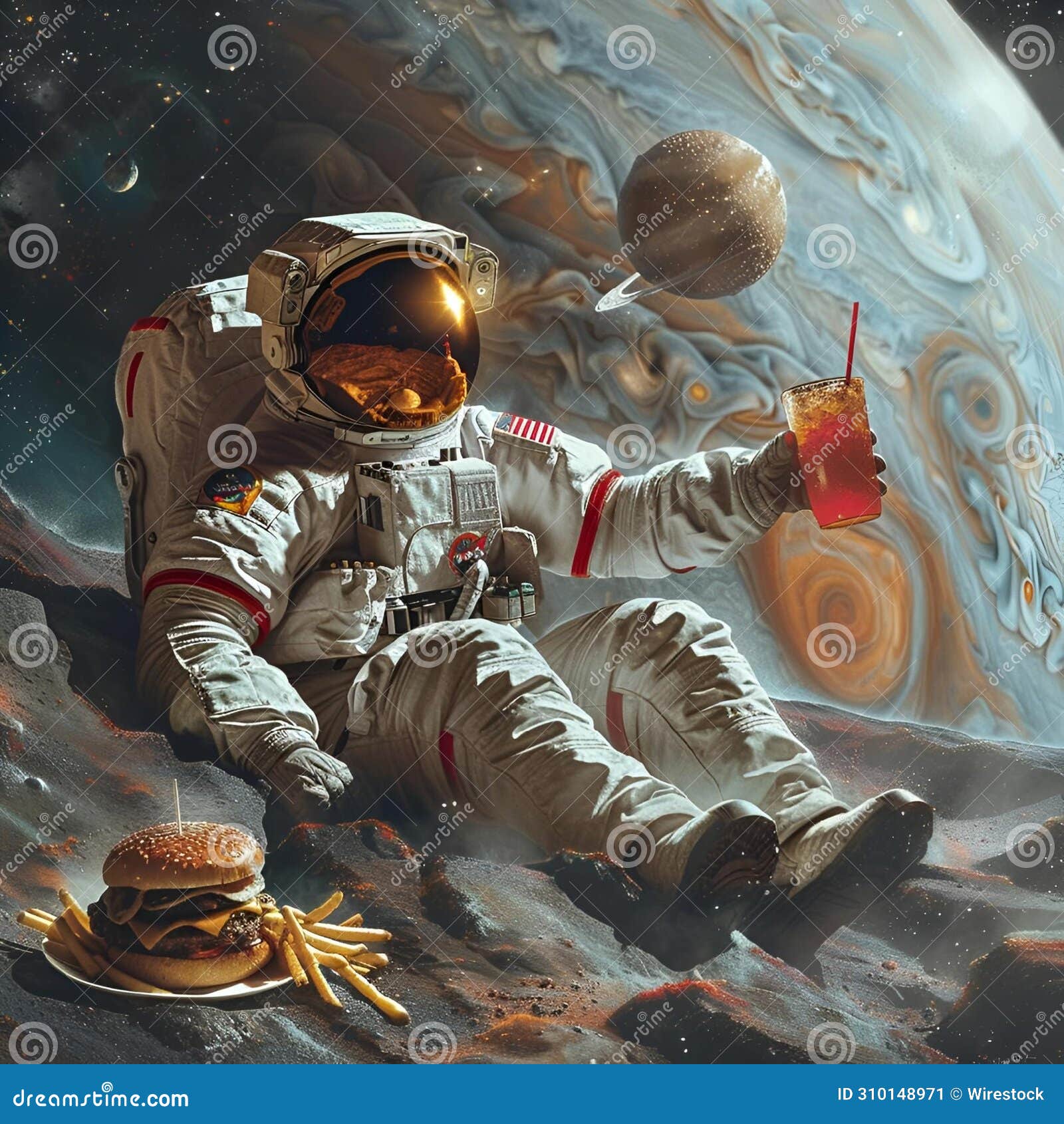 Astronaut Having a Burger, Fries, and Coke in Space, AI-generated ...