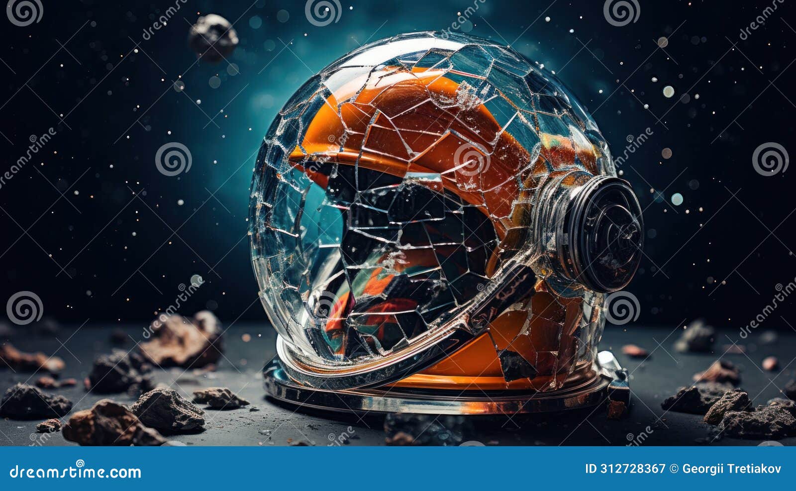 Astronaut Helmet Breaking Under Asteroid Impact Stock Illustration ...