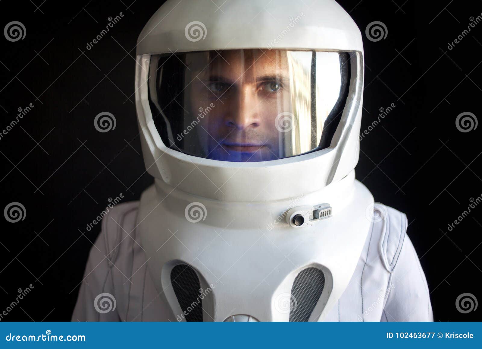 Astronaut in a Helmet Looks Down. Fantastic Space Suit. Exploration of ...