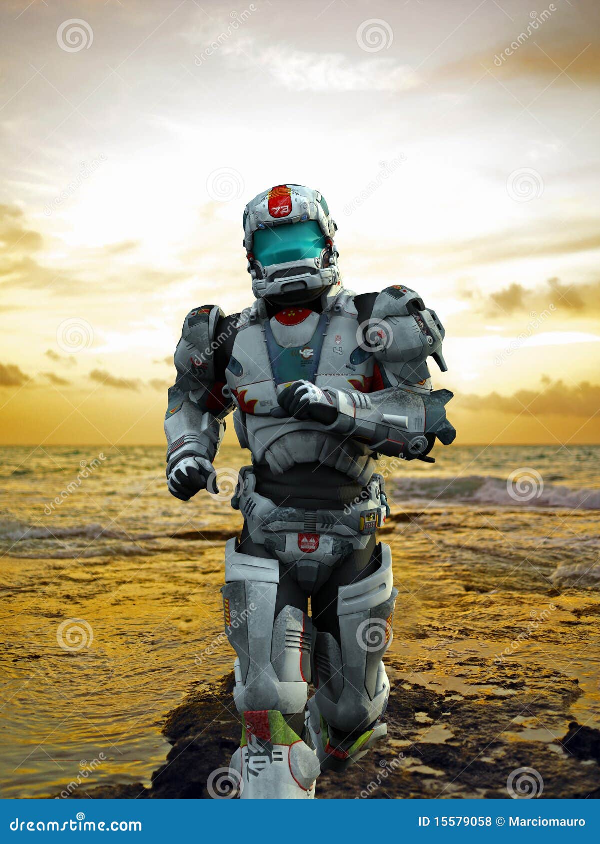 Astronaut Hero - Runing from the Beach Stock Illustration ...