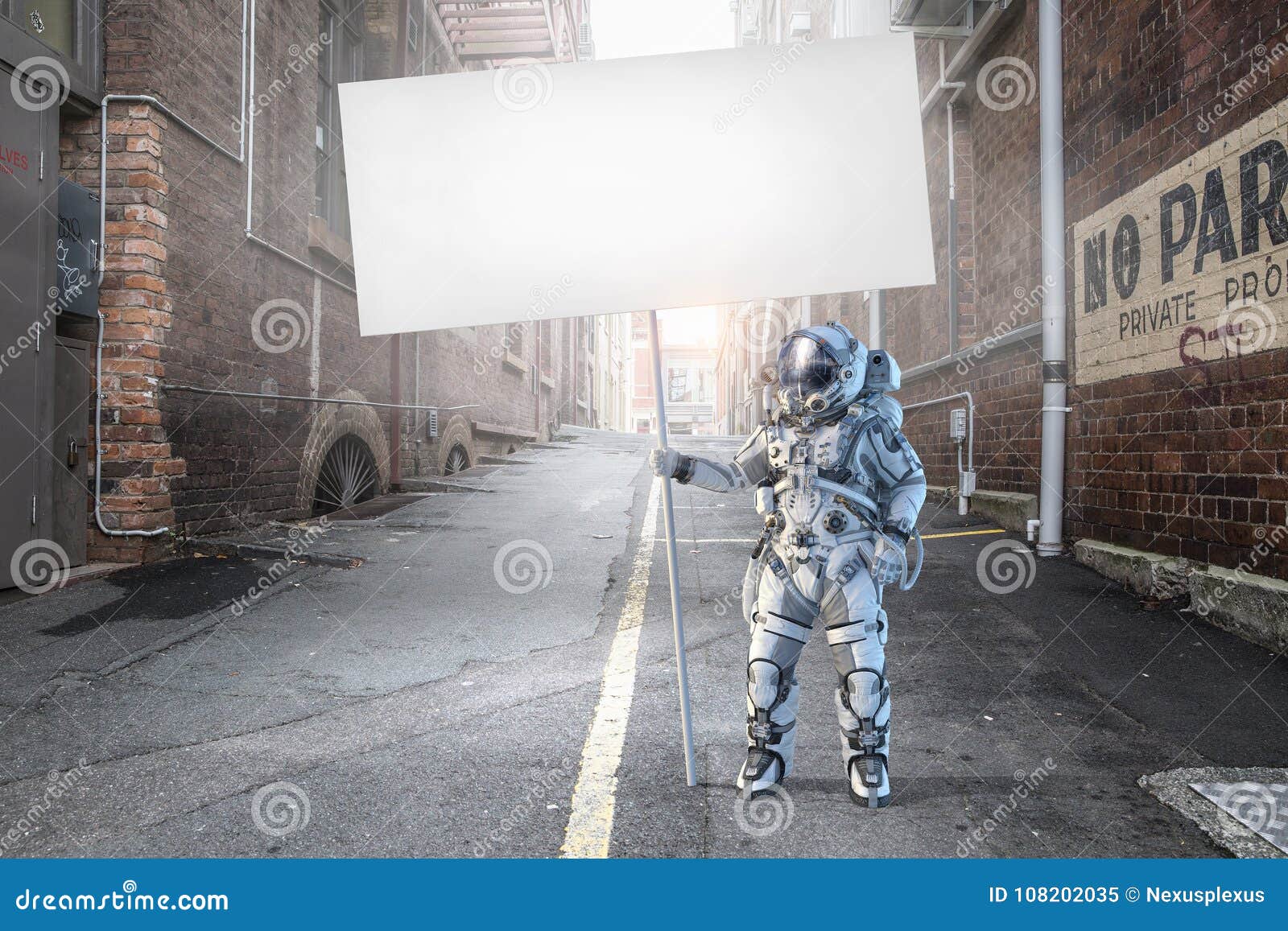 Spaceman with Banner. Mixed Media Stock Image - Image of planet ...