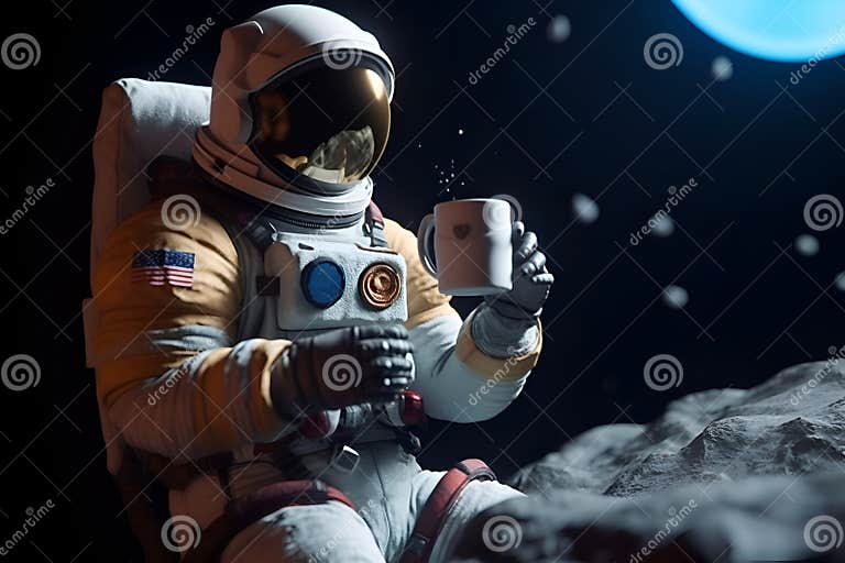An Astronaut Holds a Cup of Coffee on the Surface of the Moon ...