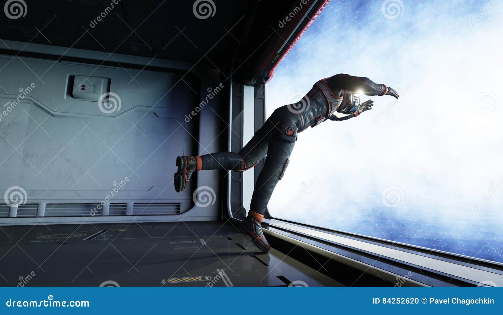 Astronaut Jump into Space. View of the Earth. 3d Rendering. Stock ...