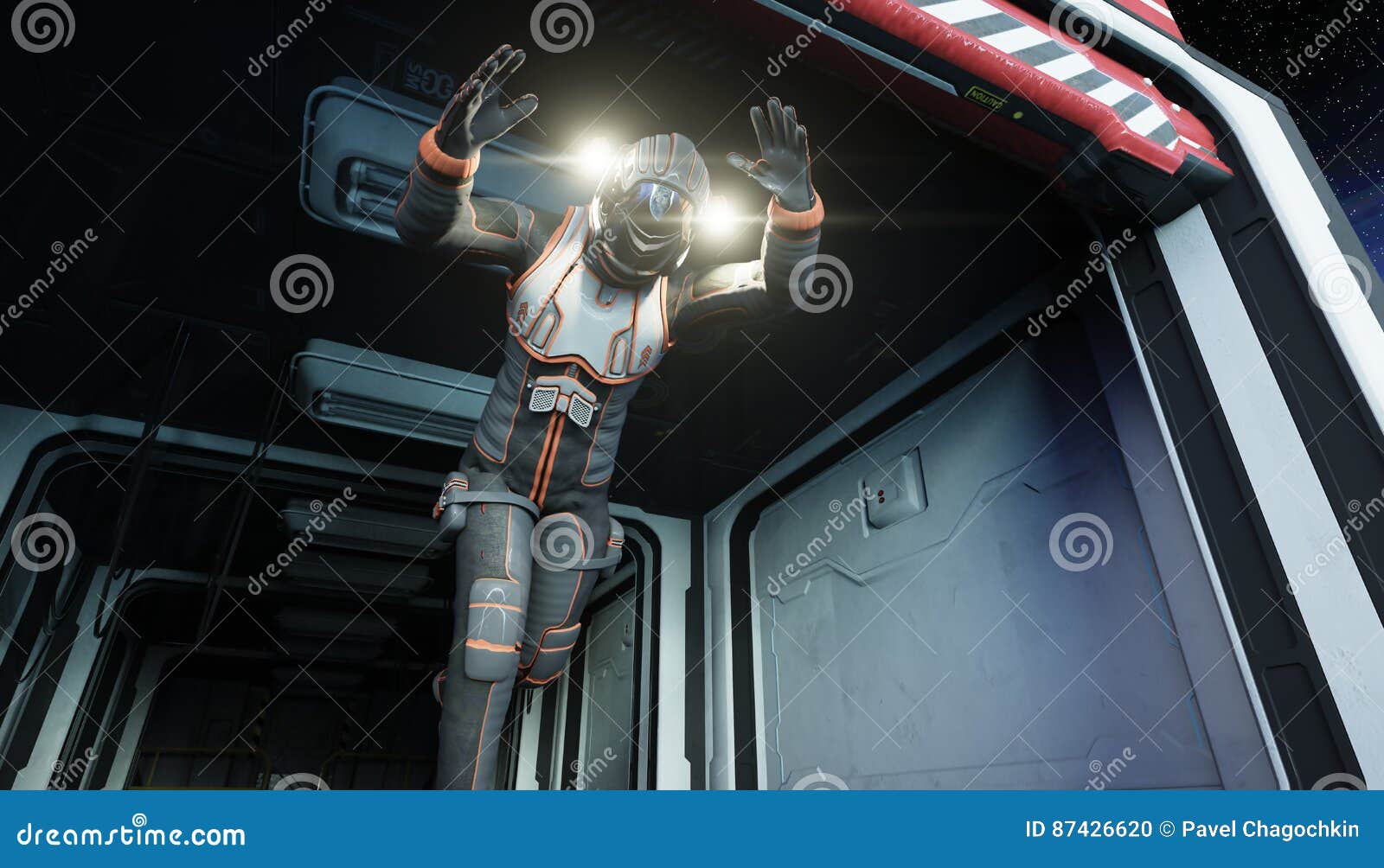 Astronaut Jump into Space. View of the Earth. 3d Rendering. Stock ...