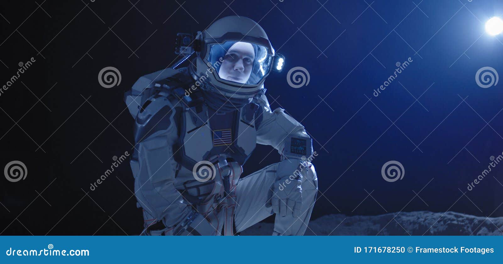 Astronaut Kneeling on the Moon Stock Photo - Image of male, science ...