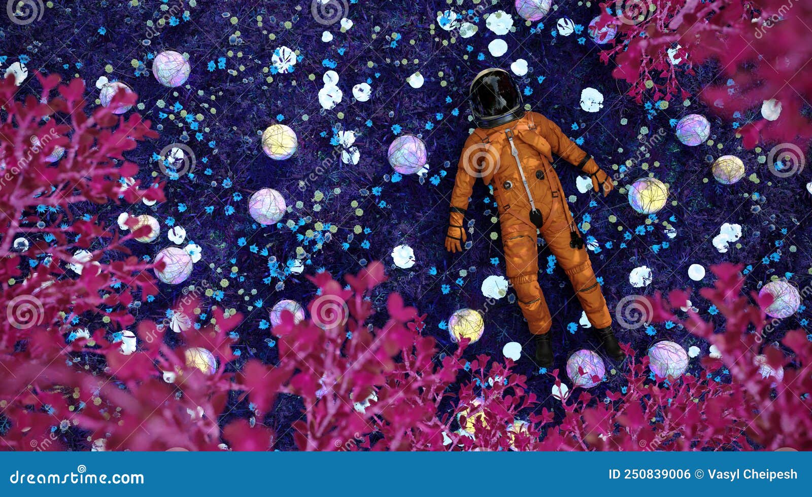 An Astronaut Laying Down on the Ground of Alien Planet and Relaxing, 3d ...