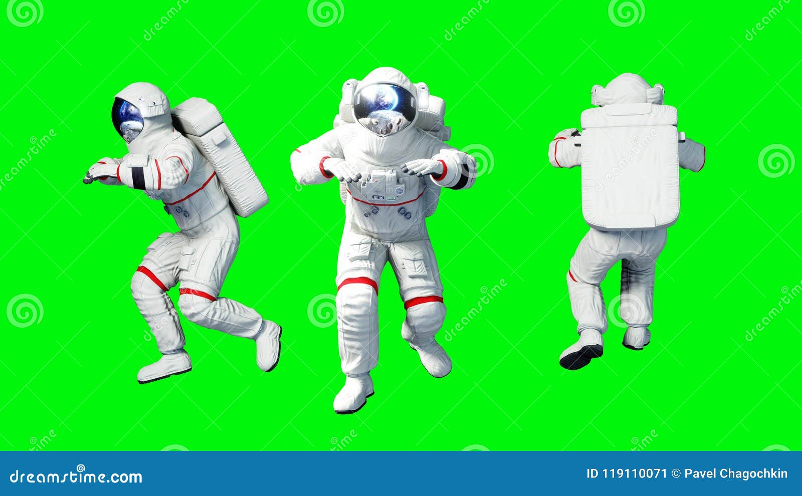 Astronaut Levitation In Space. Green Screen. 3d Rendering. Royalty-Free ...