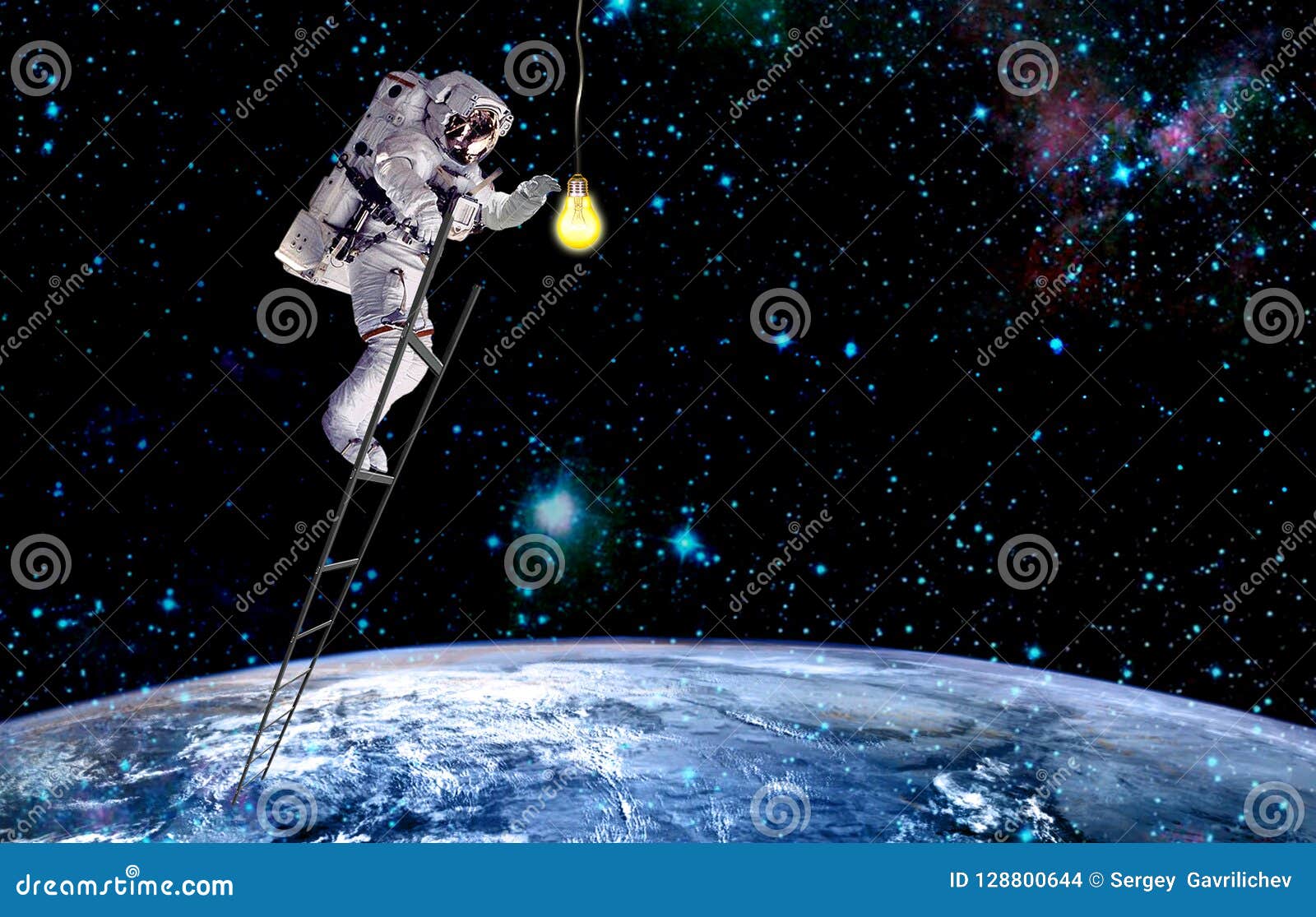 Astronaut Lighting in Galaxy.mission in Outer Space Stock Photo - Image ...