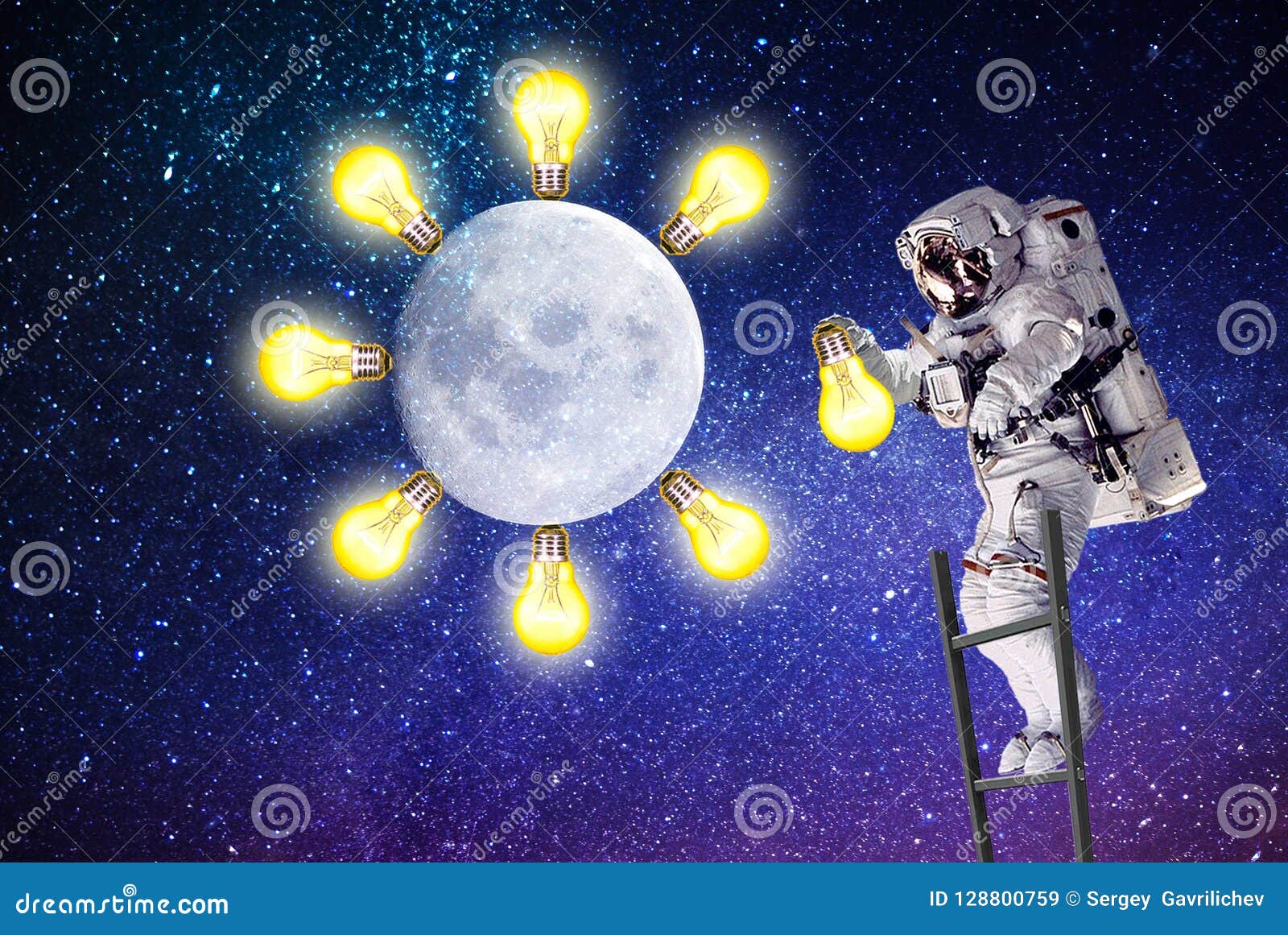 Astronaut and Lighting Moon Universe.mission in Outer Space Stock Image ...