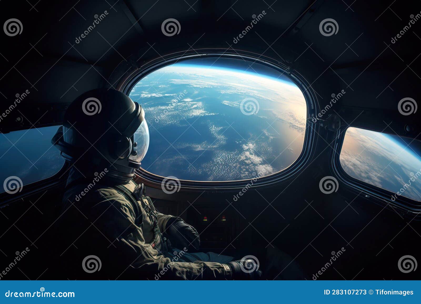 An Astronaut Looking At Earth On Moon With Space Scenery Flat Design ...