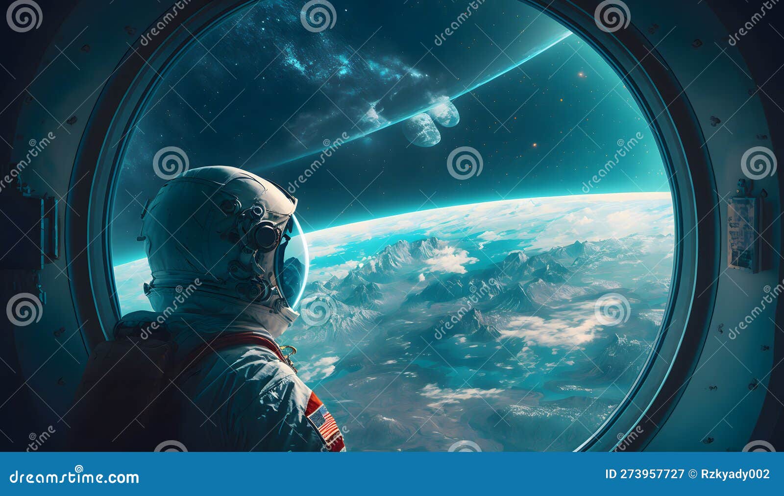 Astronaut is Looking at the Earth from Outer Space Stock Illustration ...