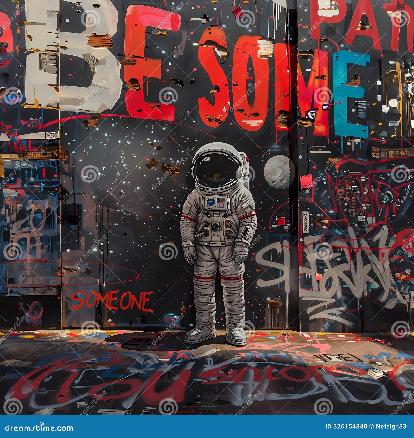 An Astronaut Looking Up at the Wall - a Graffiti on a Wall Stock ...