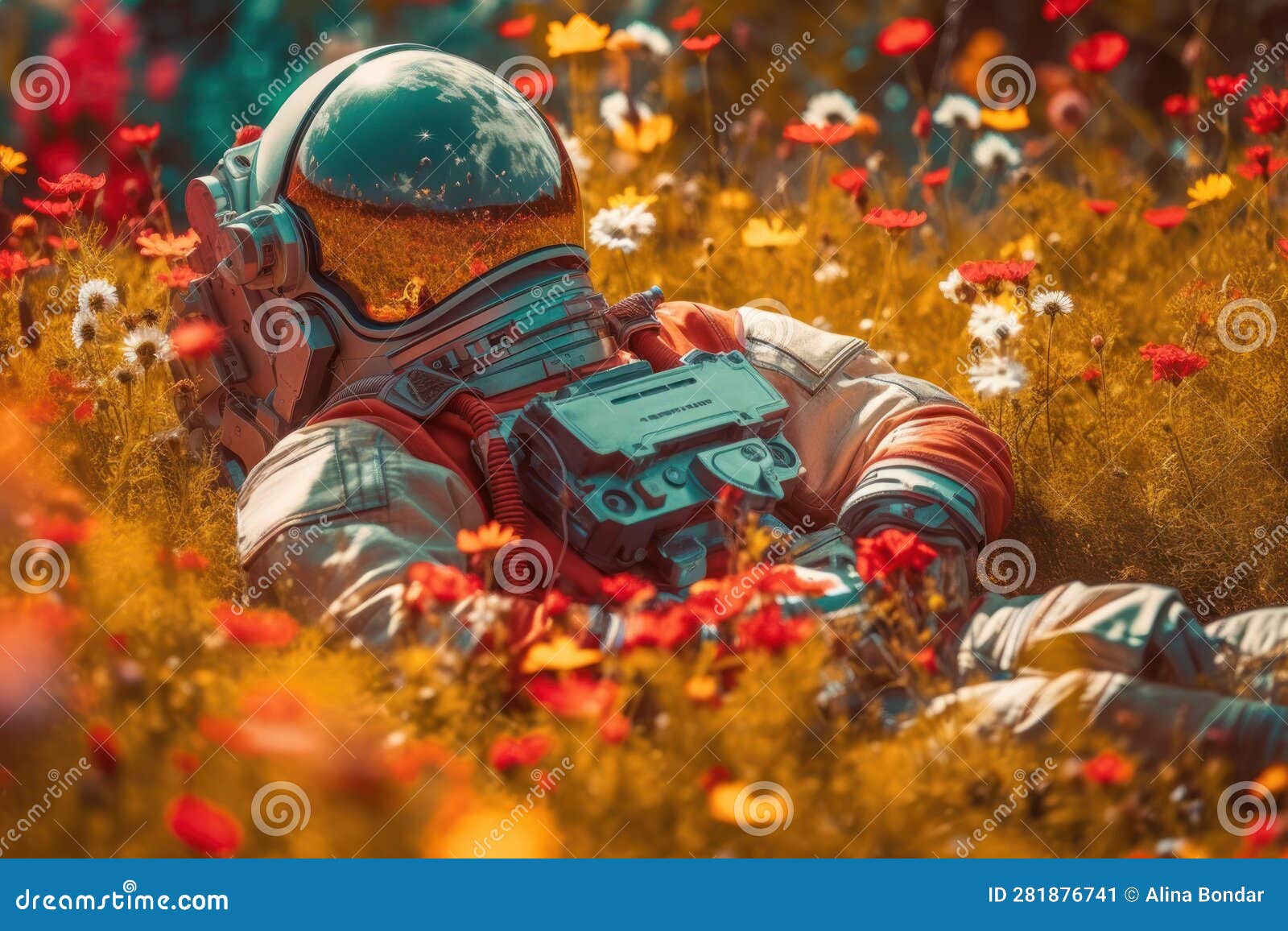 Astronaut Lying in Flower Field. Created with Generative AI Stock ...