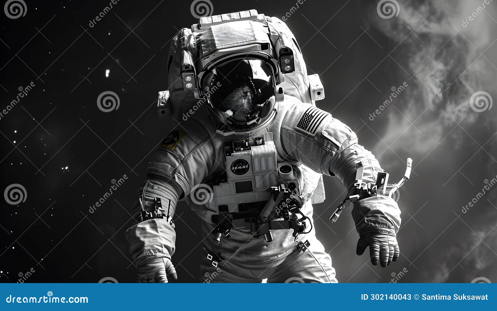 Astronaut Man in Space Suit Floating in Space Stock Illustration ...