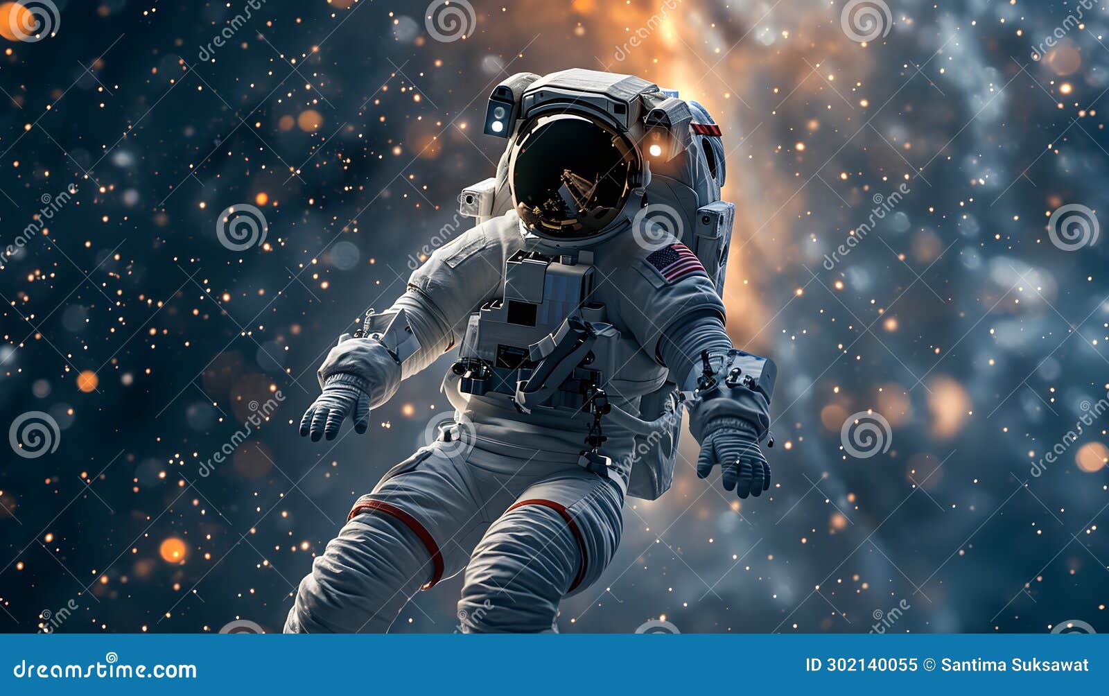 Astronaut Man in Space Suit Floating in Space Stock Illustration ...