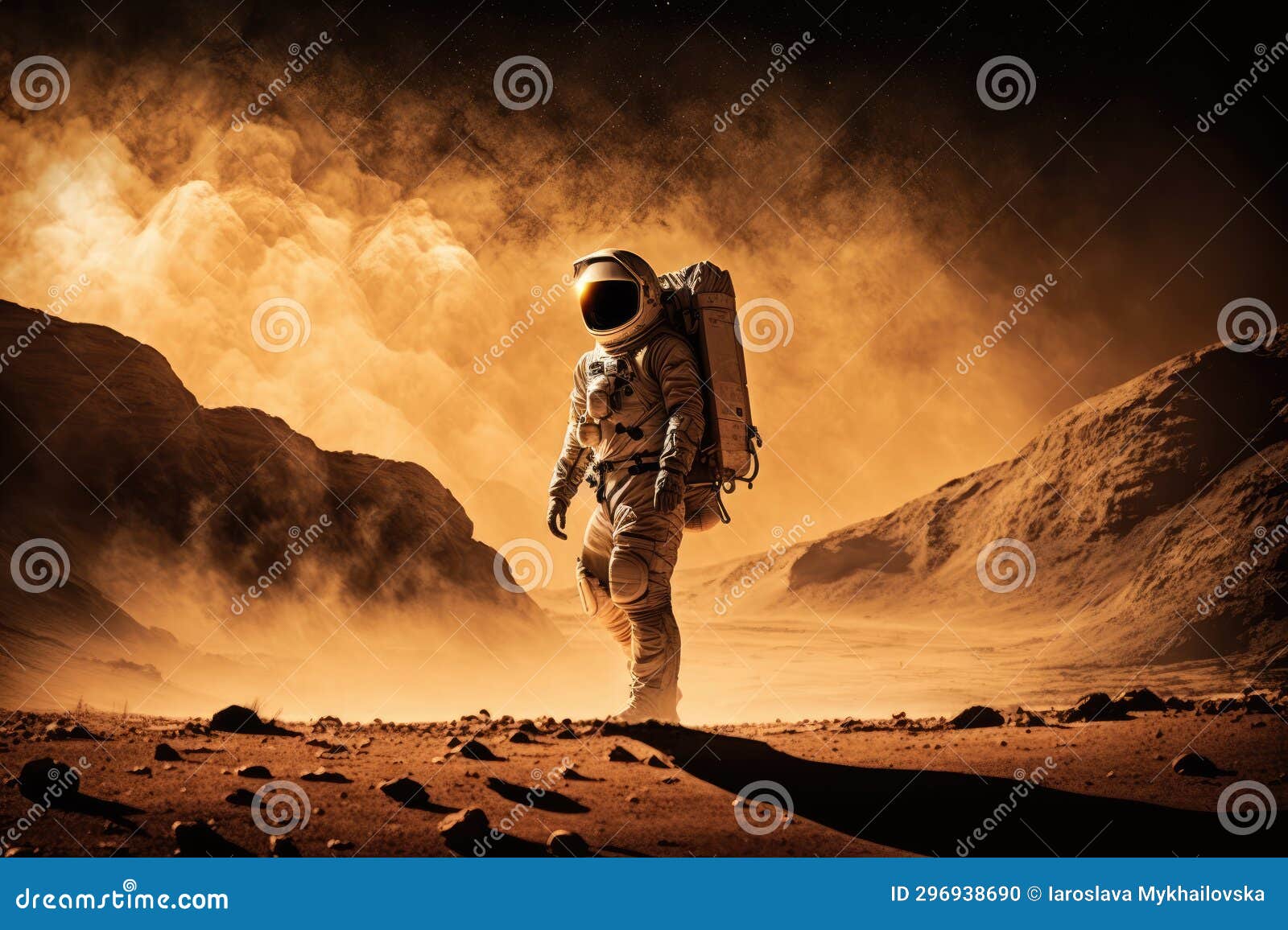 Astronaut on mars. stock illustration. Illustration of people - 296938690