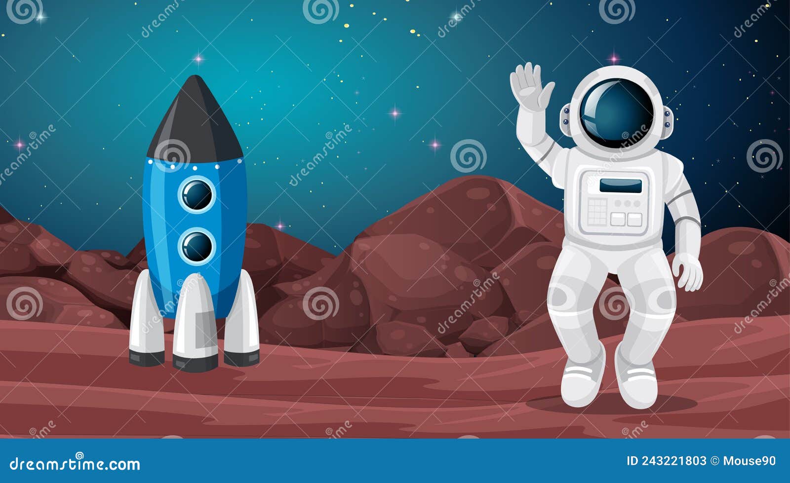 Astronaut and Mars Landscape Scene Stock Vector - Illustration of space ...