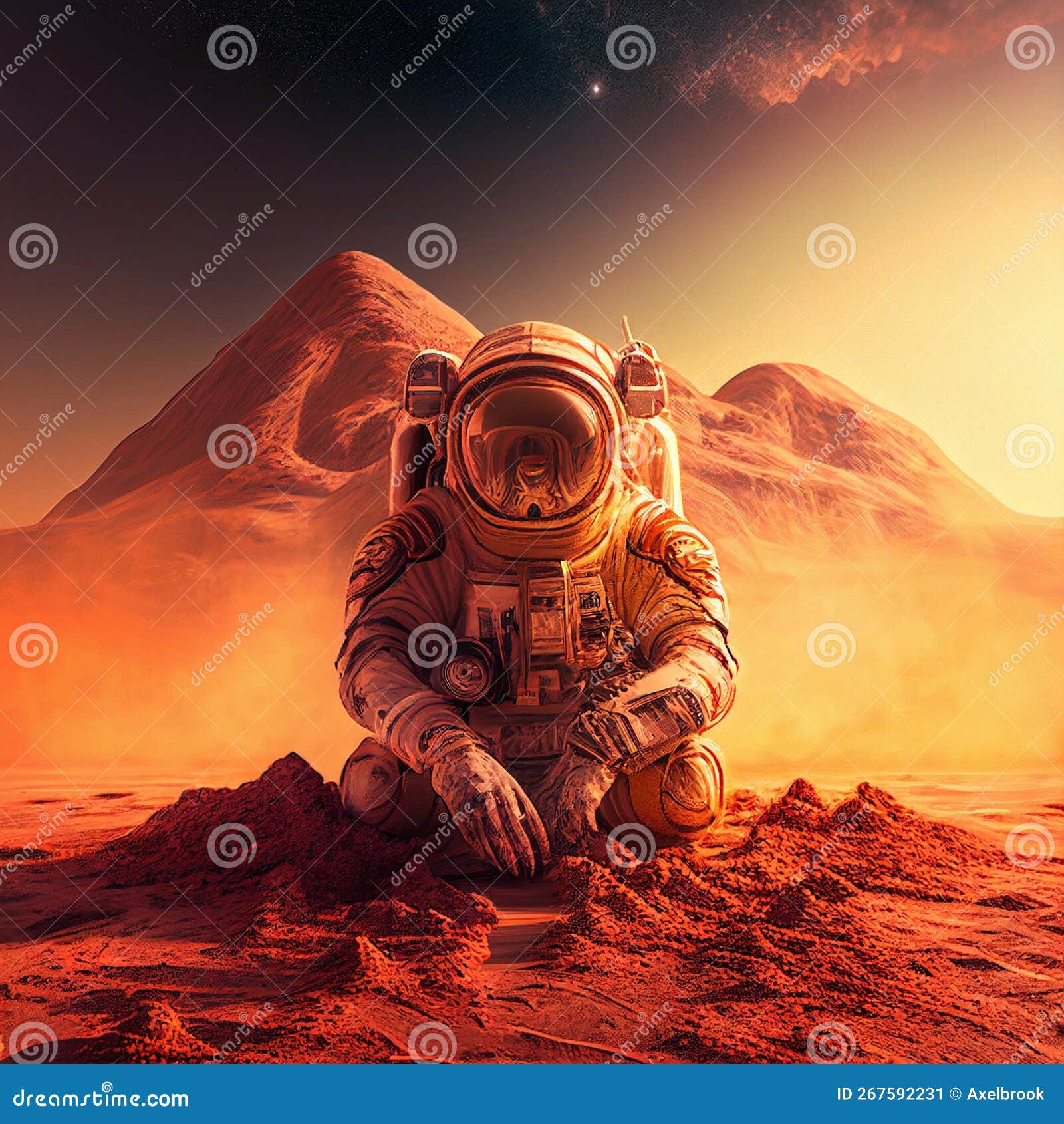 Astronaut on Mars Planet Solar System Desert Hot Sand Red Orange Stock ...
