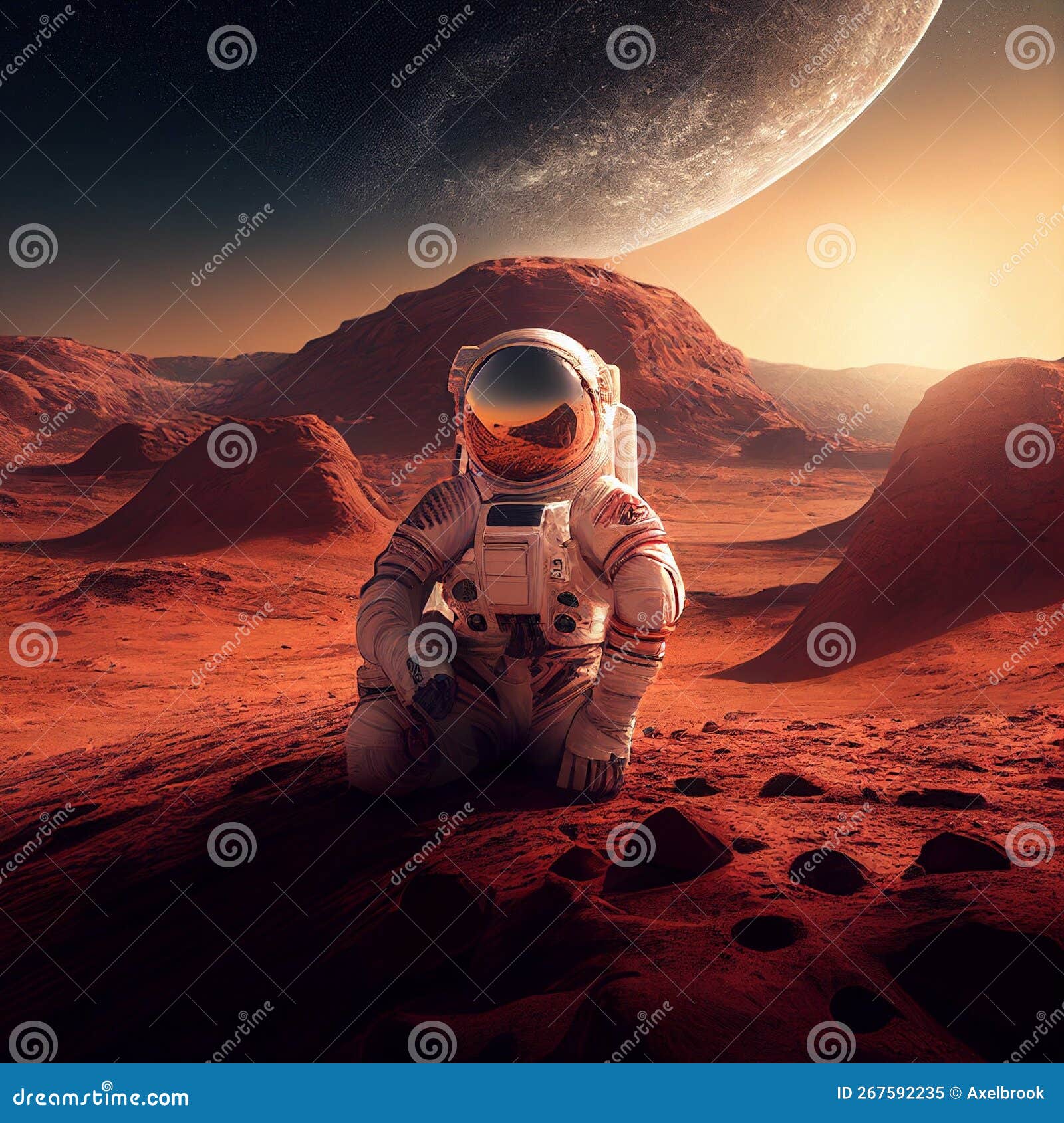 Astronaut on Mars Planet Solar System Desert Hot Sand Red Orange Stock ...