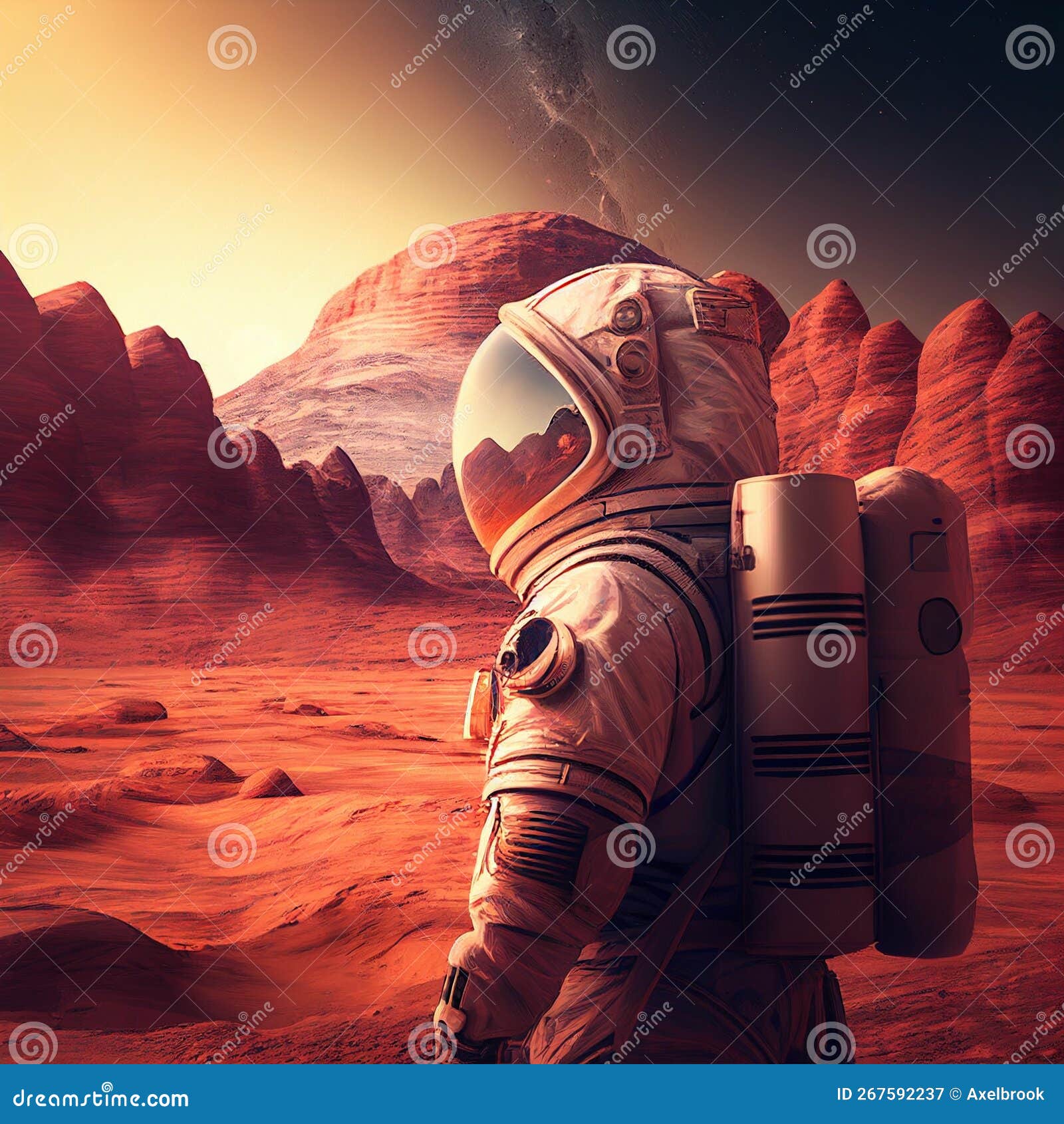 Astronaut on Mars Planet Solar System Desert Hot Sand Red Orange Stock ...