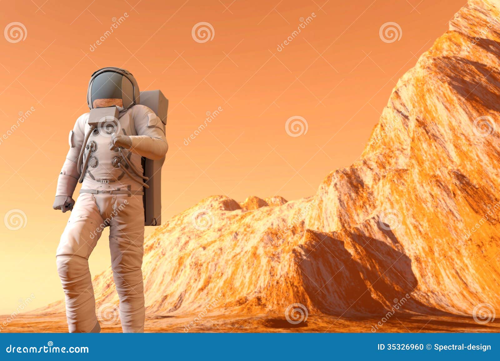 Astronaut on Mars stock illustration. Illustration of cosmos - 35326960
