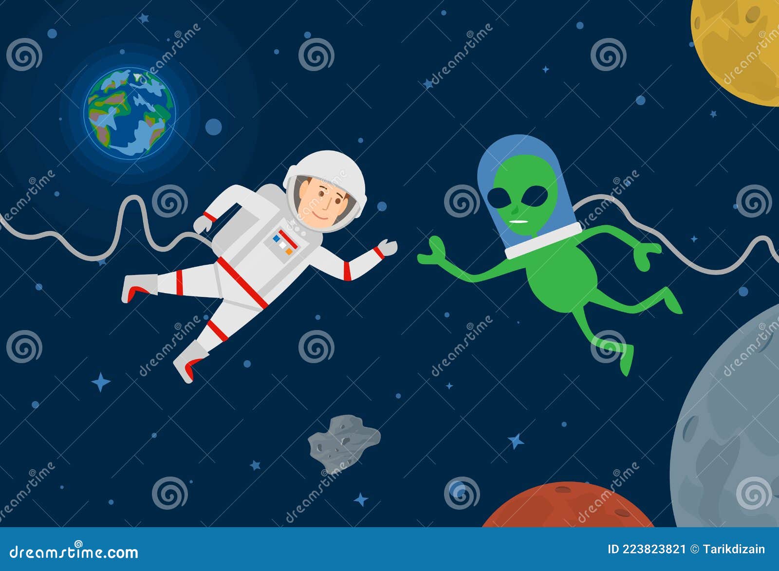 Astronaut Meet Alien in Outer Space First Contact Stock Vector ...