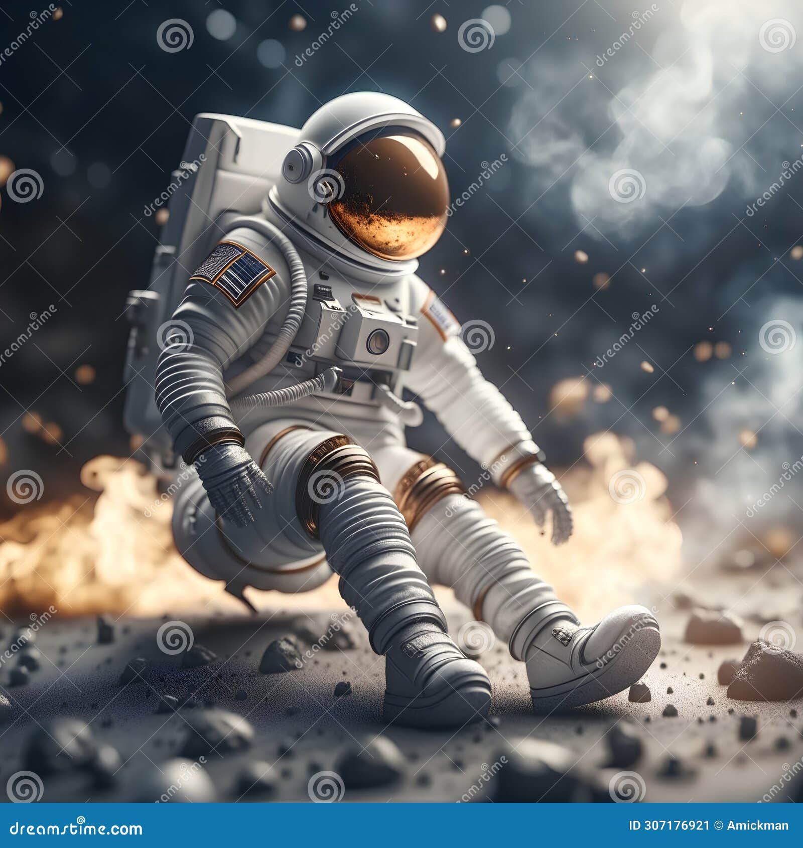 Astronaut on the Moon, Explosion, Fire Stock Illustration ...