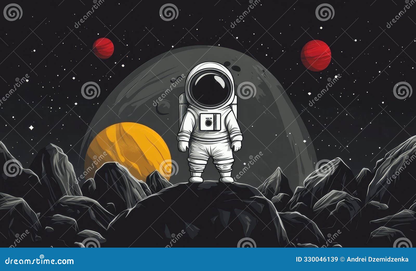 An Astronaut on the Moon is Illustrated in a Cartoon Stock Image ...