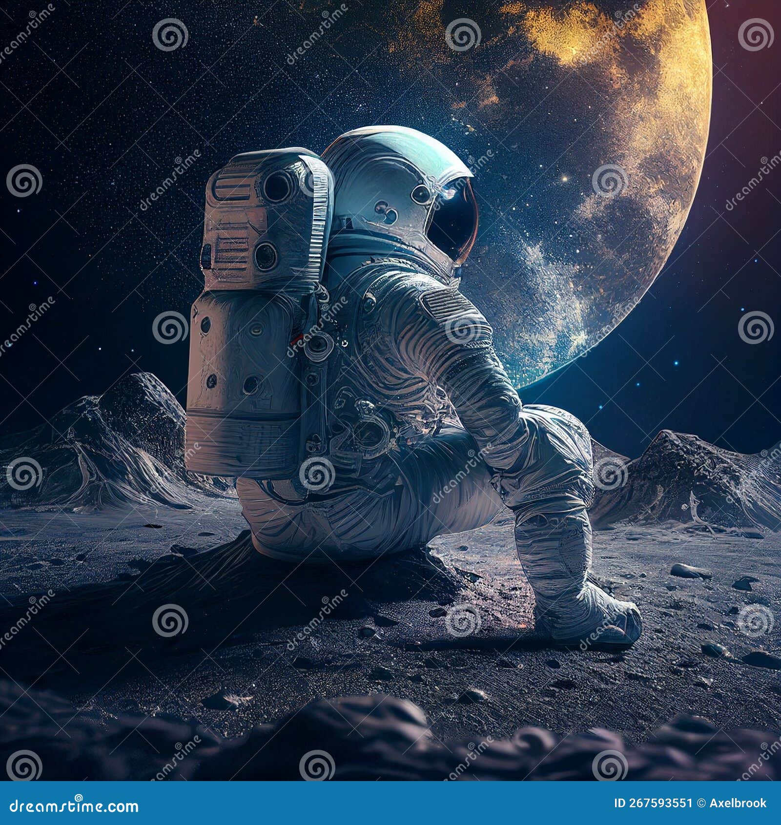 Astronaut on the Moon Mars Planet Solar System Desert Hot White Stock ...