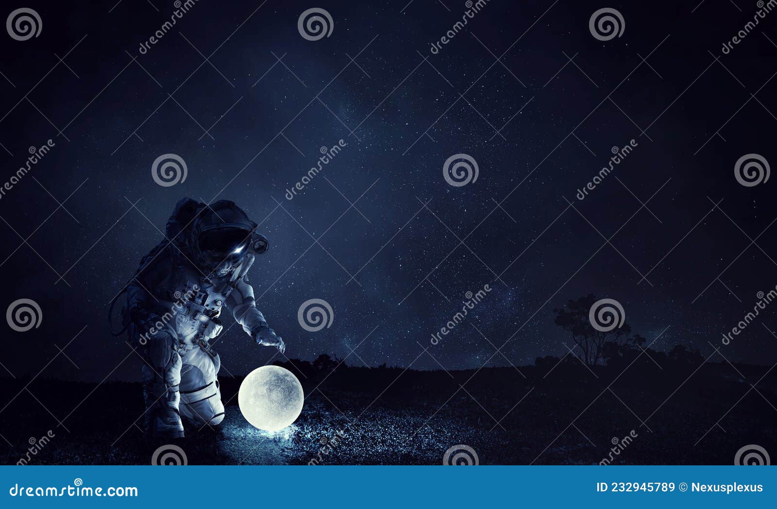 Astronaut and Moon . Mixed Media Stock Image - Image of science ...