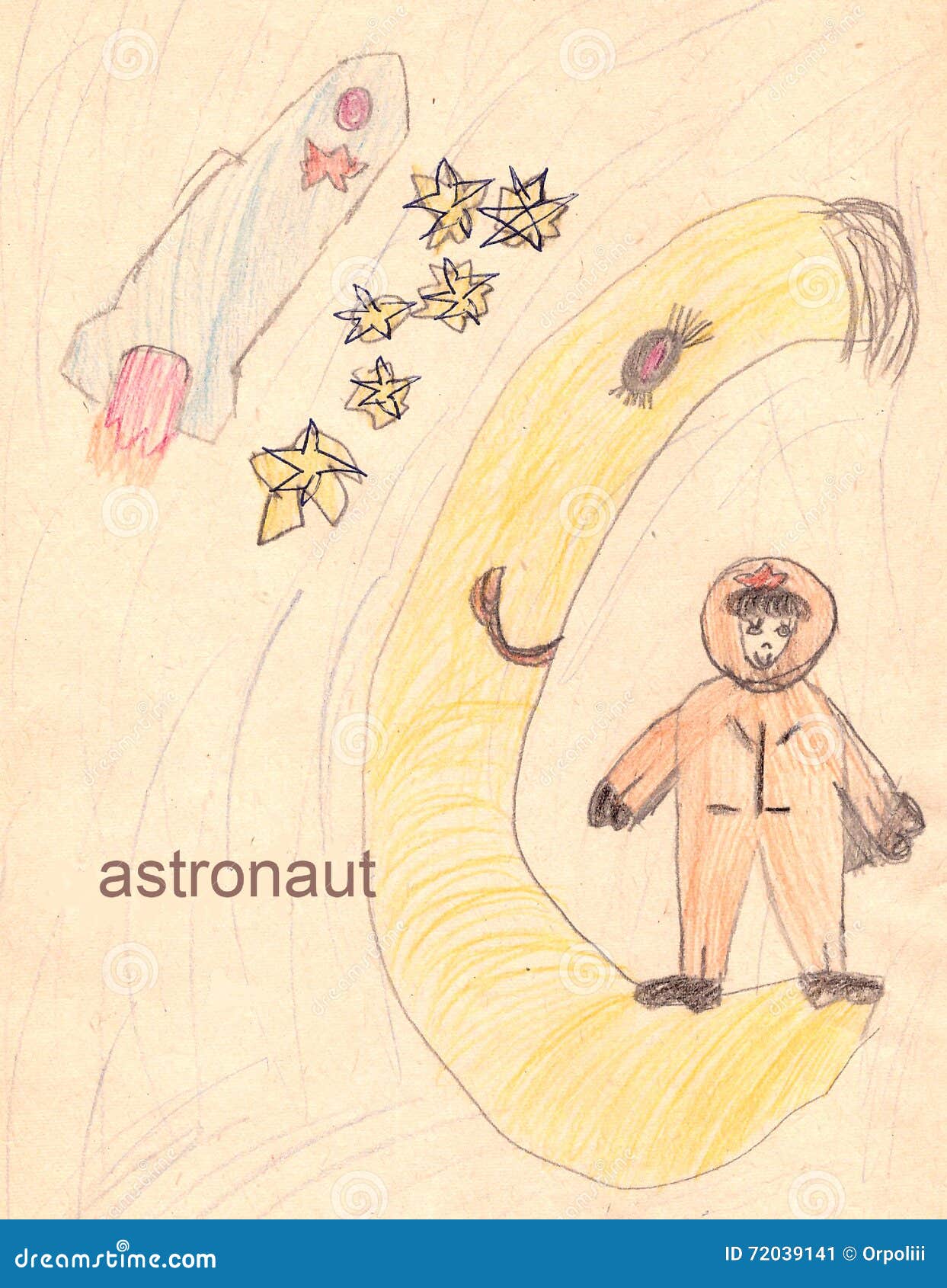 Astronaut on the Moon in a Spacesuit. Child Drawing Stock Illustration ...