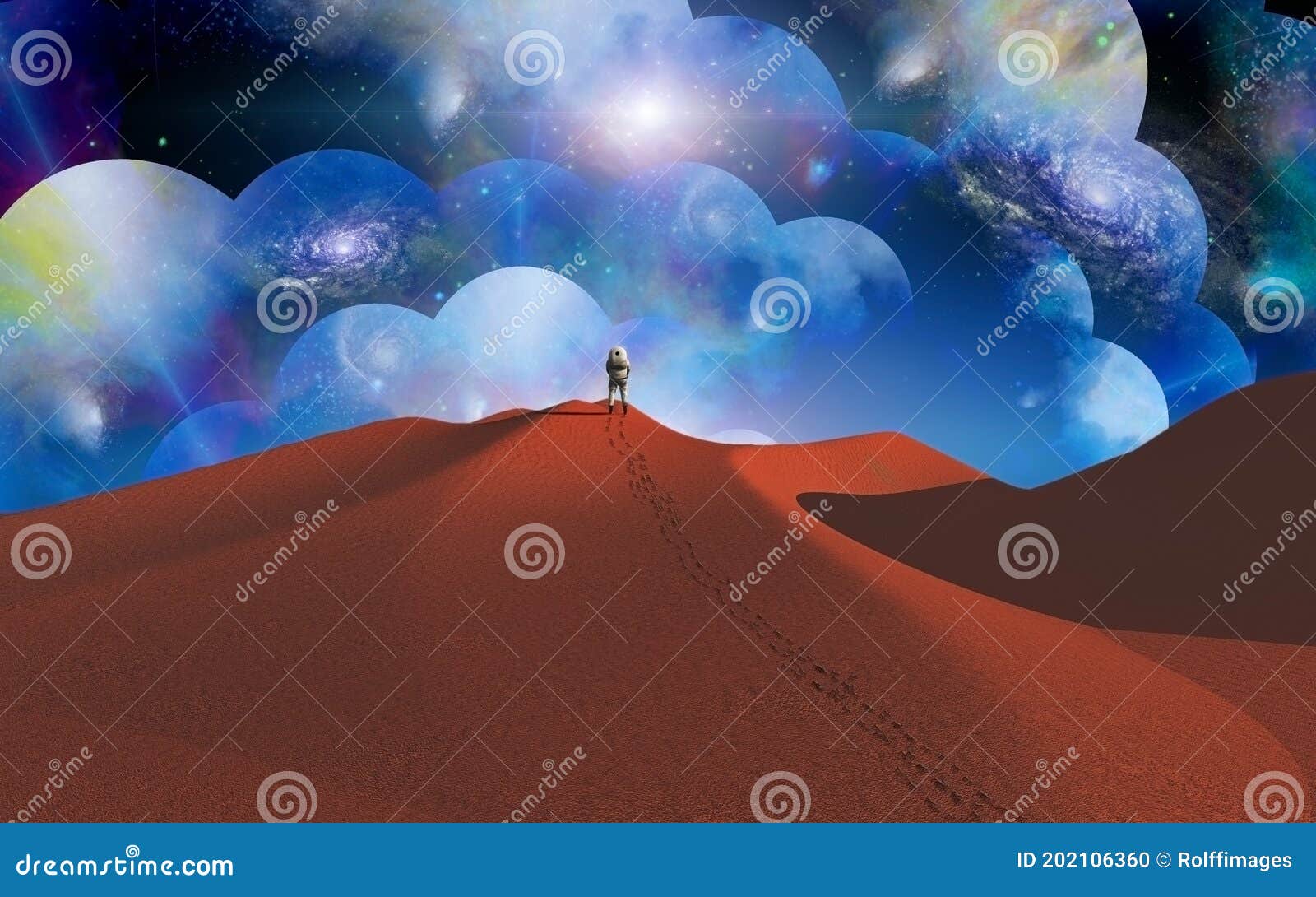 Astronaut in multiverse stock illustration. Illustration of footmark ...