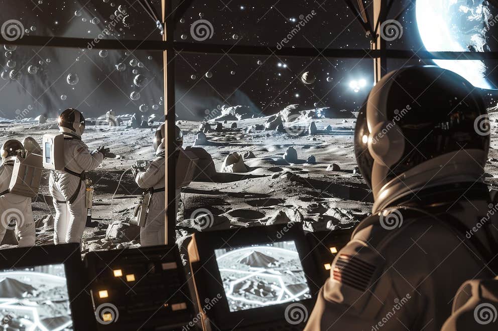 Astronaut Observing Lunar Surface in Simulation Environment Stock Illustration - Illustration of ...