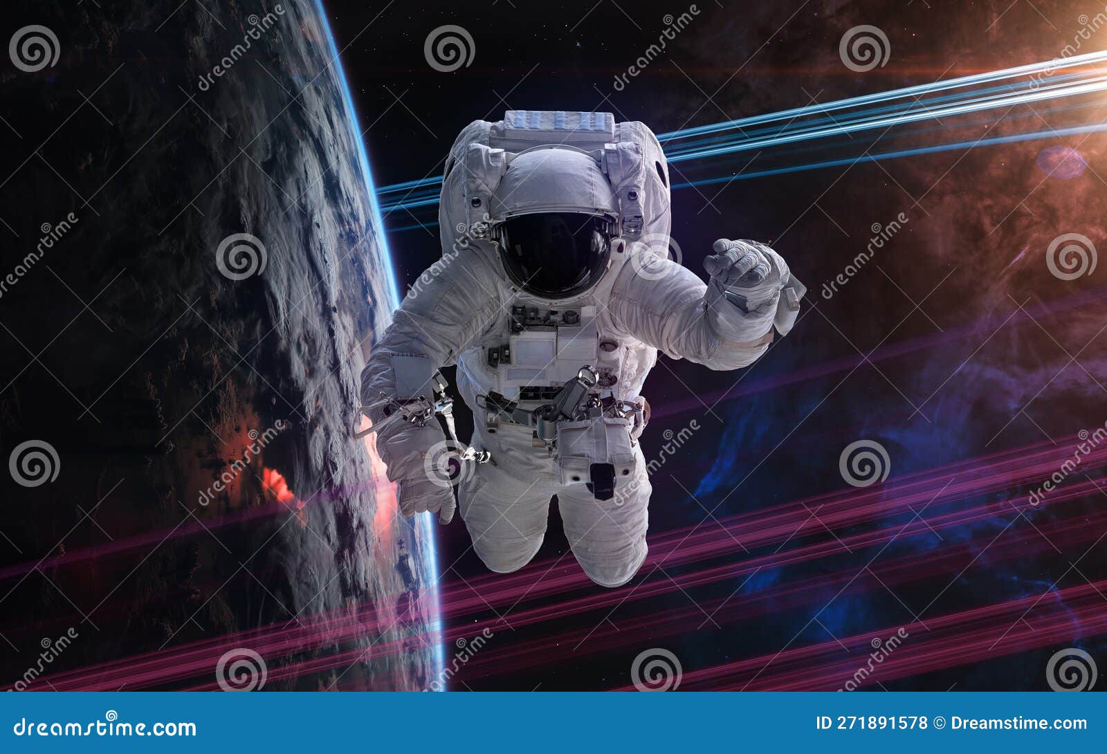 Astronaut in Orbit of Deep Space Planet Stock Photo - Image of ...