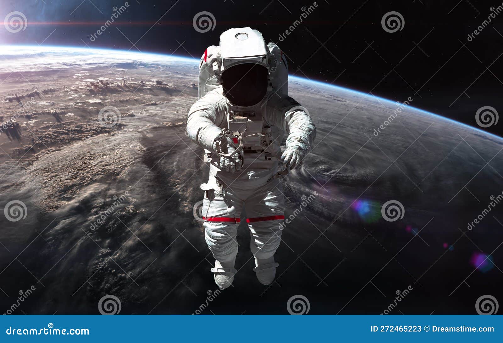 Astronaut in Orbit of Planet Earth. Solar System Stock Image - Image of ...