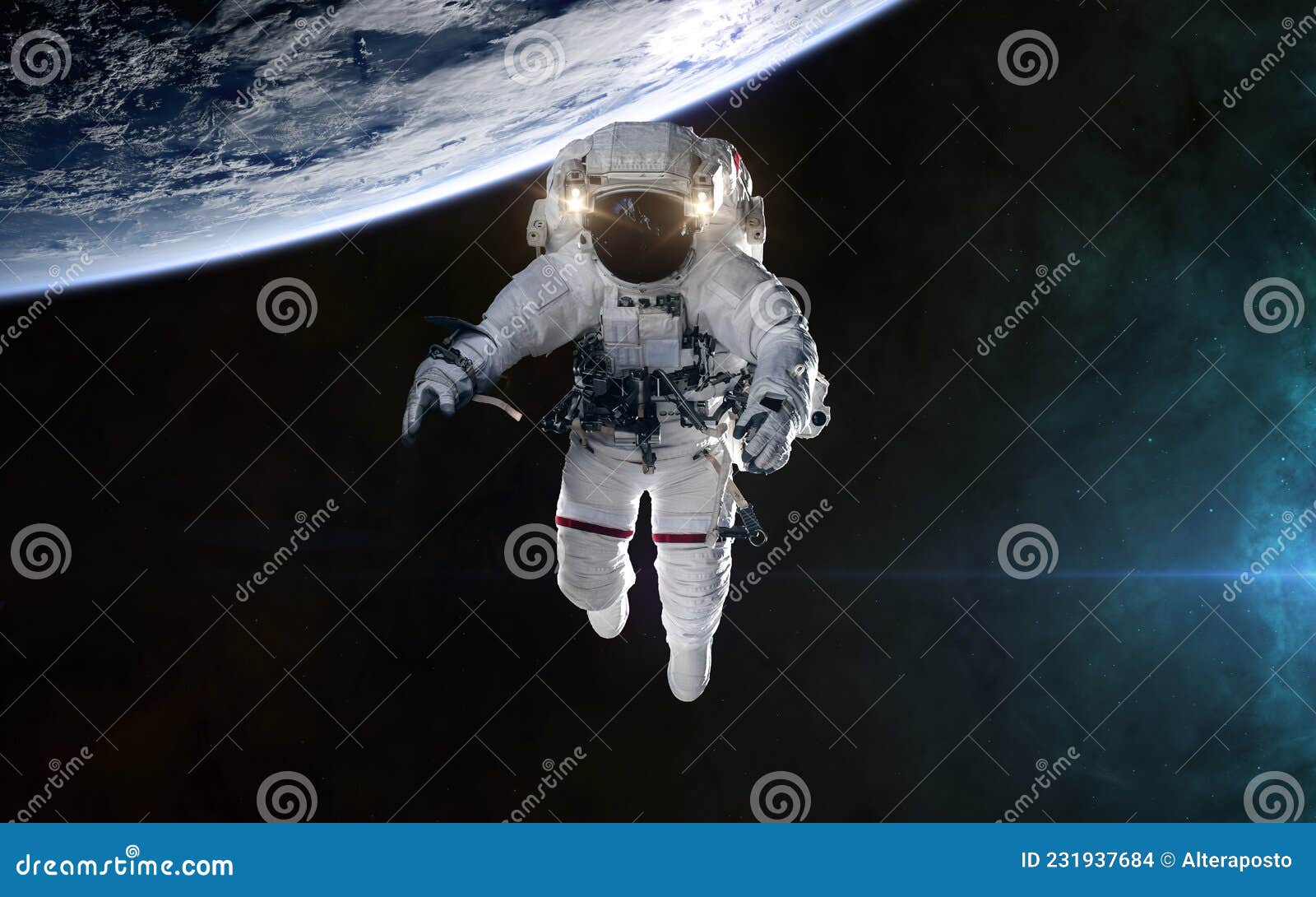 Astronaut Orbiting Planet Earth. Solar System Stock Photo - Image of ...