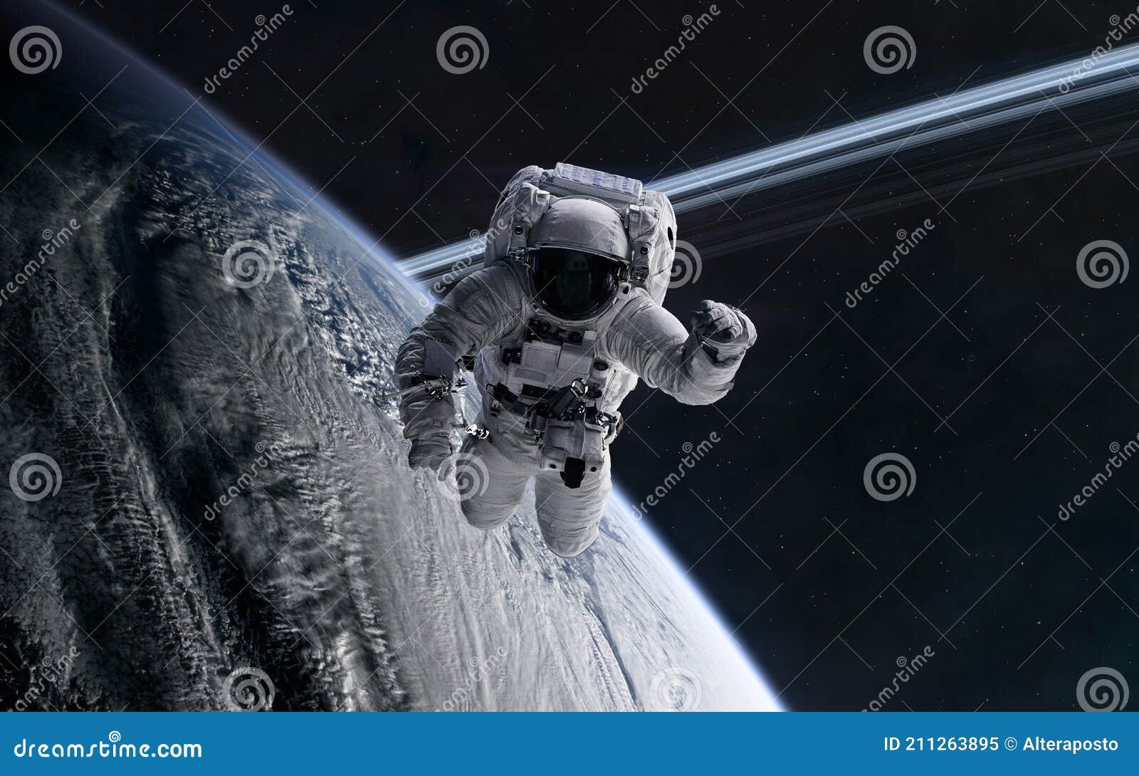 Astronaut Orbiting Planet Earth. Solar System Stock Photography ...